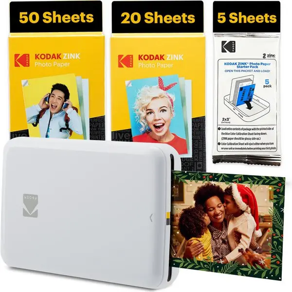 KODAK Step Instant Photo Printer Bundle With 75 Sheets Of Zink Paper - White