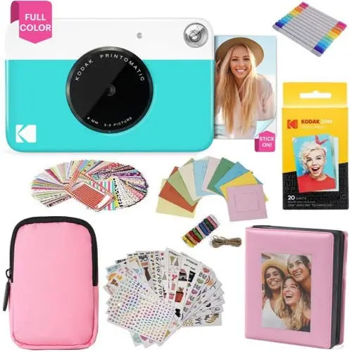 KODAK Printomatic Camera W/ Case Bundle - Blue