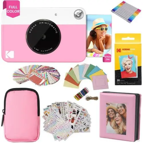 KODAK Printomatic Camera W/ Case Bundle - Pink
