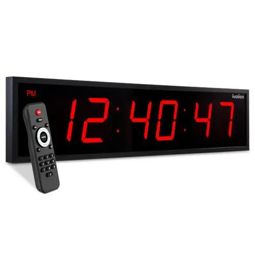 IVATION Digital Clock, 24 Led Wall Clock With Stopwatch, Alarms, Timer - Red