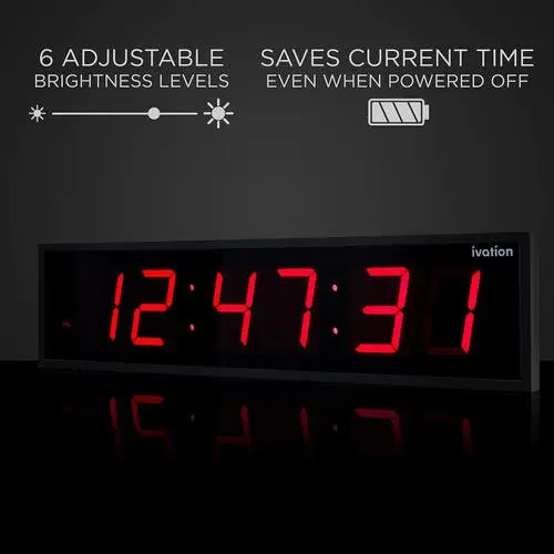 IVATION Digital Clock, 24 Led Wall Clock With Stopwatch, Alarms, Timer - Red