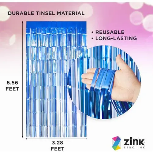 ZINK Foil Fringe Backdrop Curtains - Blue
