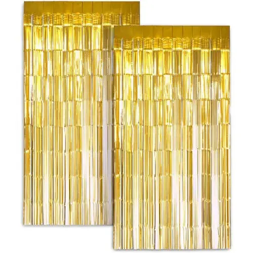 ZINK Foil Fringe Backdrop Curtains - Gold