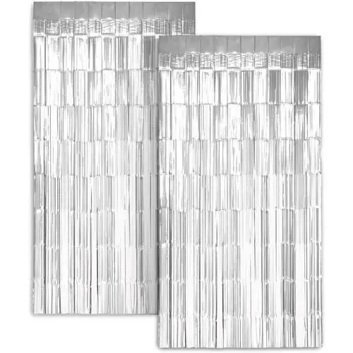 ZINK Foil Fringe Backdrop Curtains - Silver