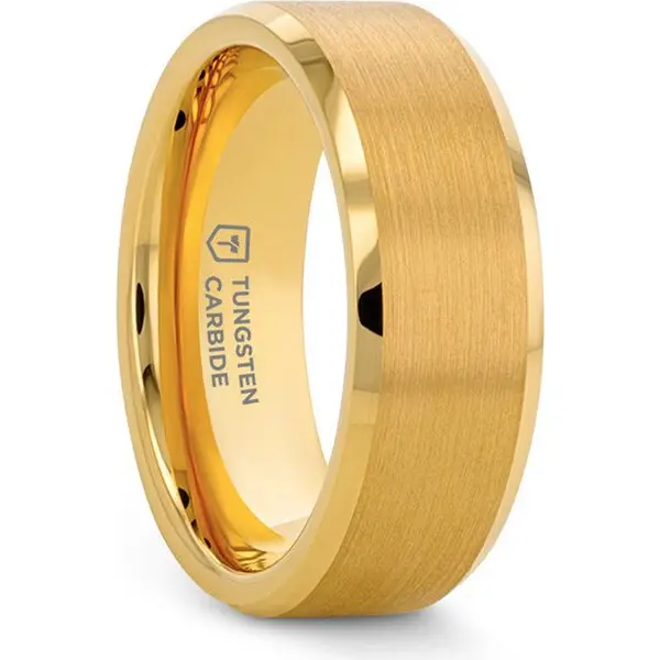 LARSON JEWELERS Tungsten Beveled Edge Flat Wedding Band - Gold 8mm