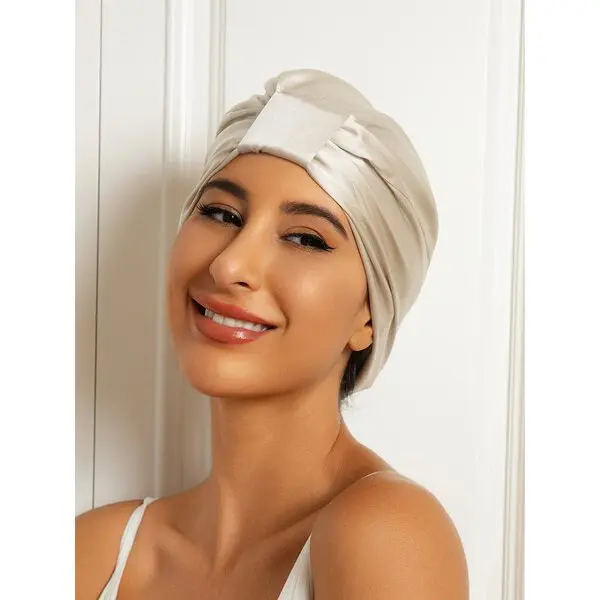 SILKSILKY Pure Silk Double Layer Night Bonnet - Beige
