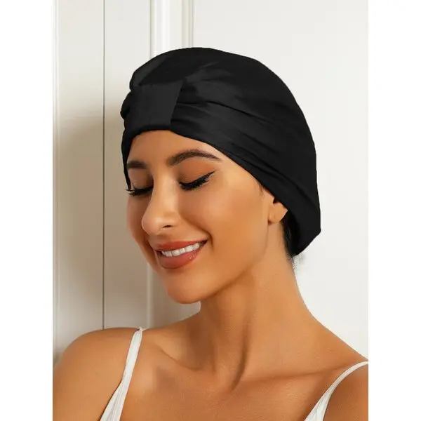 SILKSILKY Pure Silk Double Layer Night Bonnet - Black