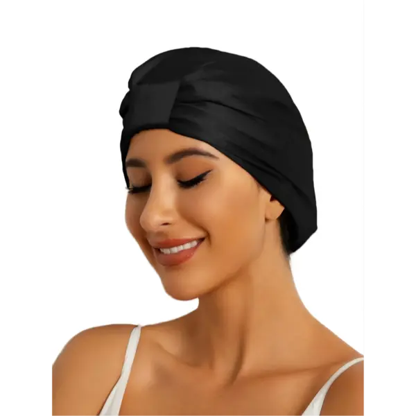 SILKSILKY Pure Silk Double Layer Night Bonnet - Black