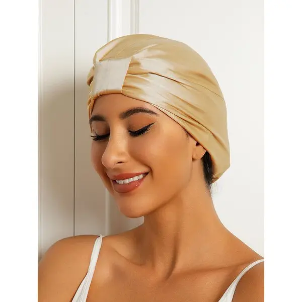 SILKSILKY Pure Silk Double Layer Night Bonnet - Champagne