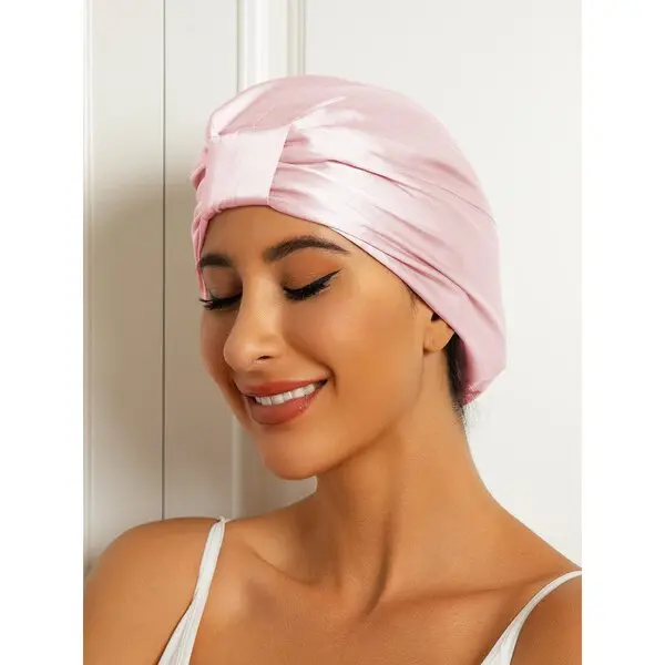 SILKSILKY Pure Silk Double Layer Night Bonnet - Lightpink