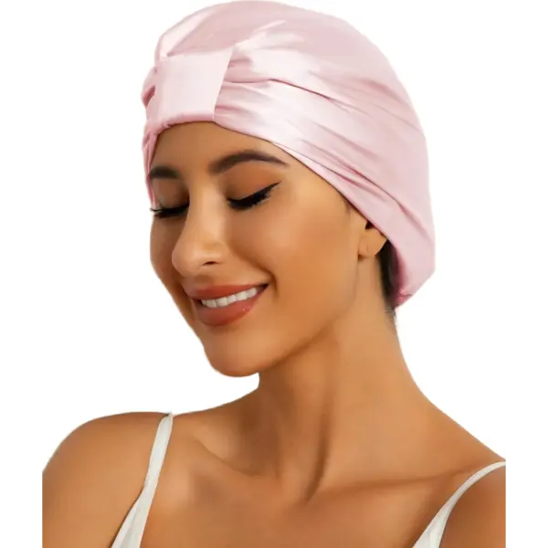 SILKSILKY Pure Silk Double Layer Night Bonnet - Lightpink