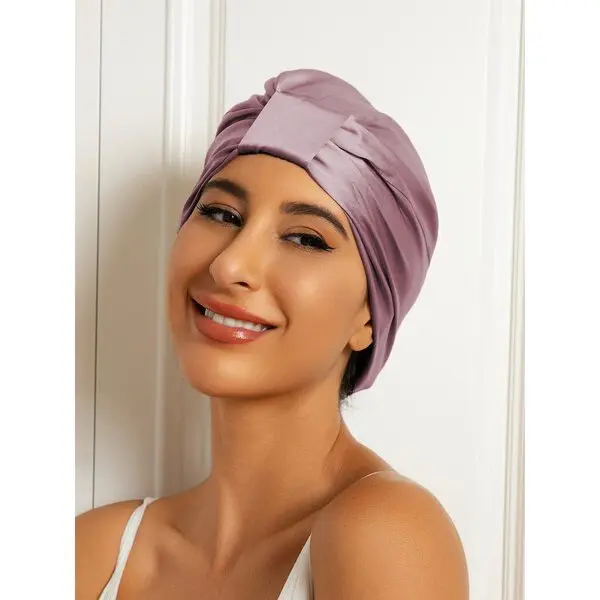 SILKSILKY Pure Silk Double Layer Night Bonnet - Palemauve