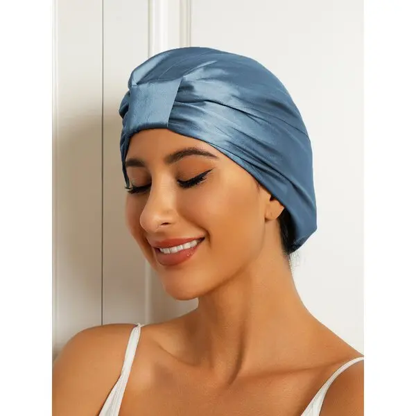 SILKSILKY Pure Silk Double Layer Night Bonnet - Steelblue