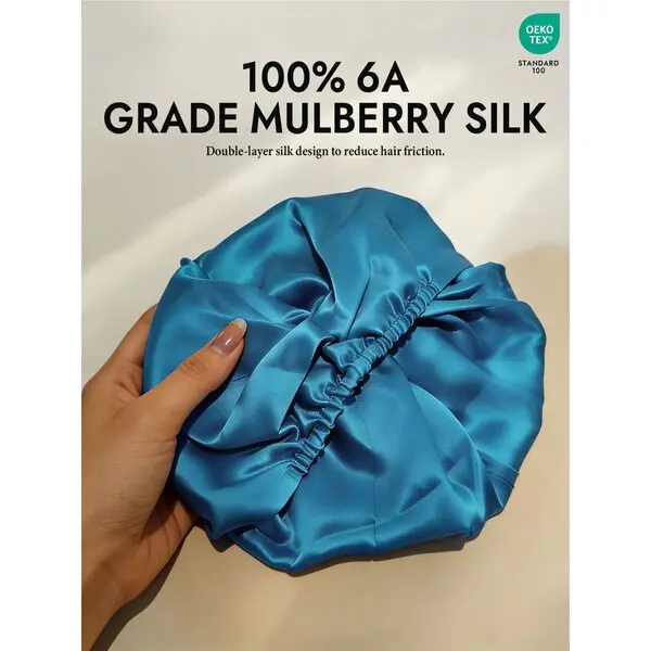 SILKSILKY Pure Silk Double Layer Night Bonnet - Teal