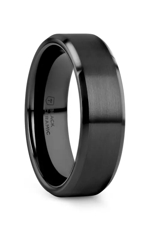 LARSON JEWELERS Yorkshire Brushed Ceramic Wedding Band With Polished Beveled Edges - Black 6mm