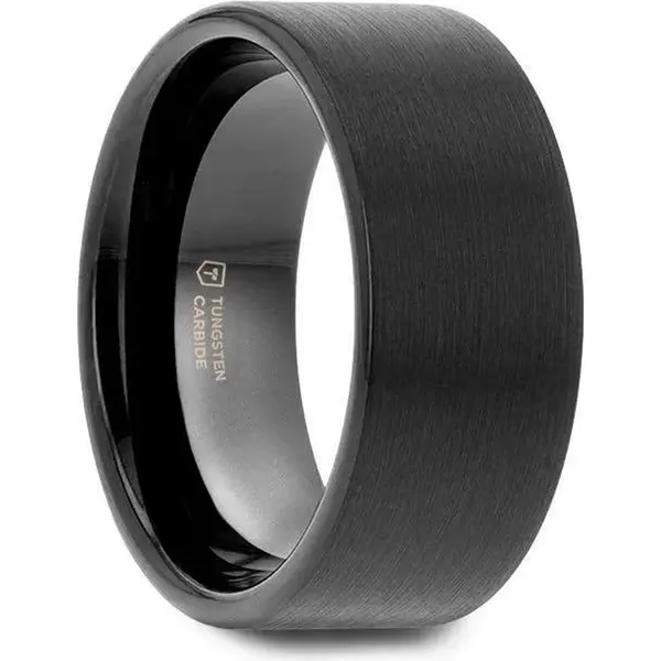 LARSON JEWELERS Thorsten San Antonio Flat Tungsten Carbide Band With Brushed Finish - Black 10mm