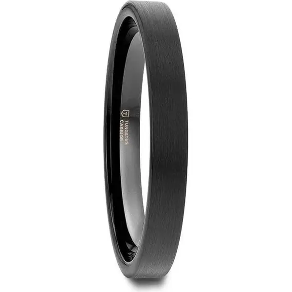 LARSON JEWELERS Thorsten San Antonio Flat Tungsten Carbide Band With Brushed Finish - Black 2mm