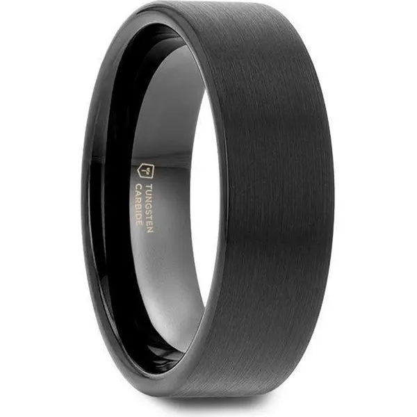 LARSON JEWELERS Thorsten San Antonio Flat Tungsten Carbide Band With Brushed Finish - Black 7mm