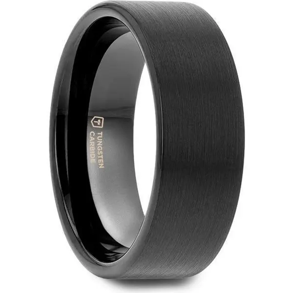 LARSON JEWELERS Thorsten San Antonio Flat Tungsten Carbide Band With Brushed Finish - Black 8mm