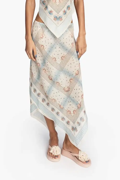 Anna Sui Heritage Scarf Print Chiffon Skirt - Sky Blue