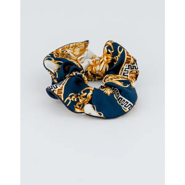 Alexandre De Paris Printed Silk Scrunchie - Navy Gold