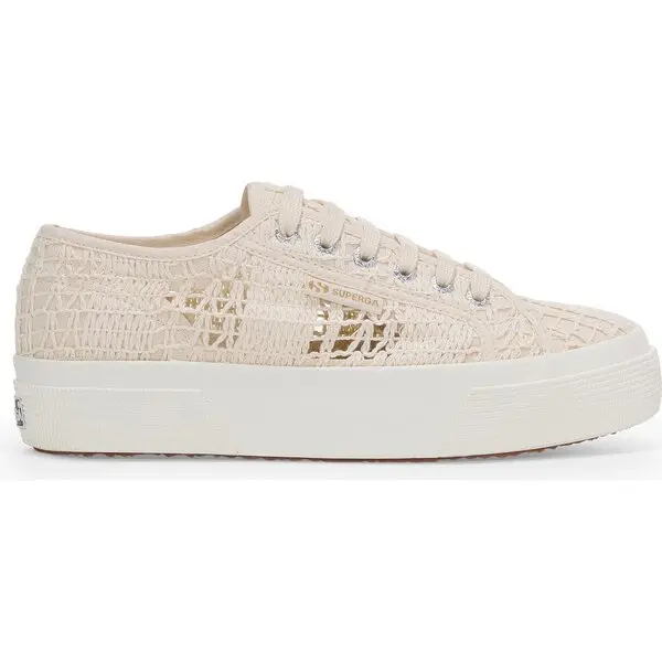 Superga 2740 Platform Crochet Sneakers - Beige Raw Braid Avorio