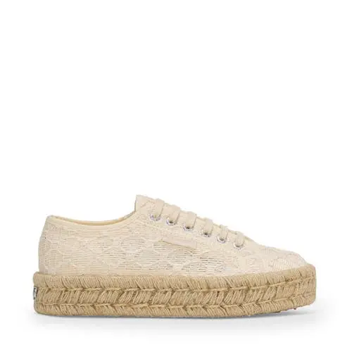 Superga 2740 Platform Crochet Rope Sneakers - White Avorio Natural