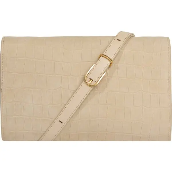 Vince Croc Embossed Nubuck Leather Wallet On A Strap - Marzipan