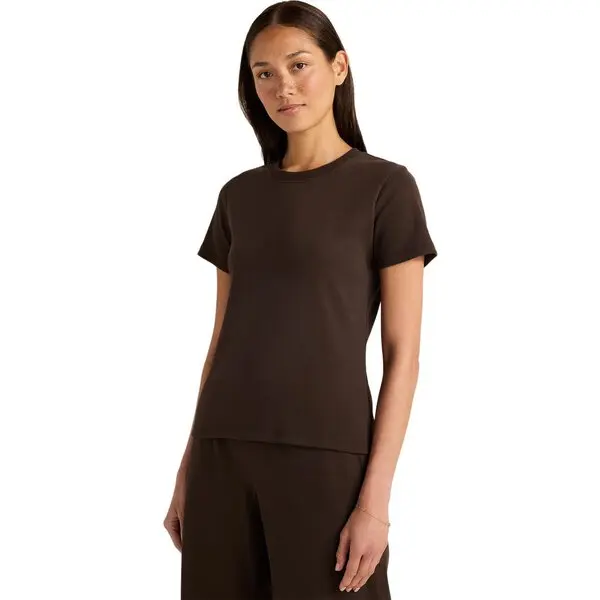 HAVEN WELL WITHIN Organic Cotton Rib Knit Short Sleeve Tee - Coffee Bean