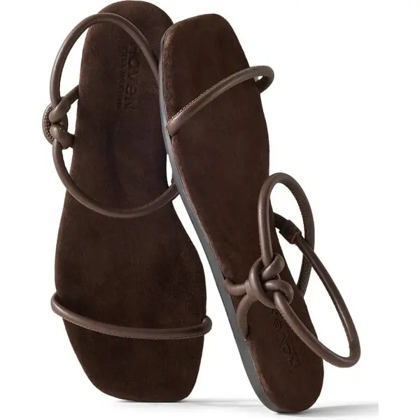 HAVEN WELL WITHIN Leather Double Strap Knot Sandals - Coffee Bean