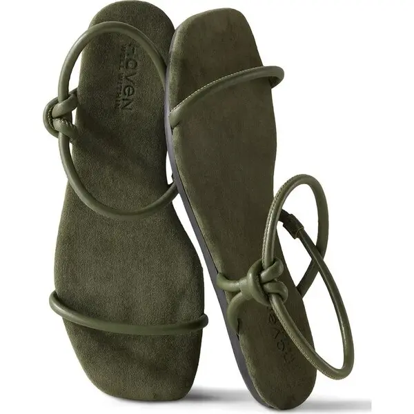 HAVEN WELL WITHIN Leather Double Strap Knot Sandals - Deep Willow