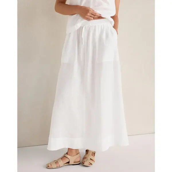 HAVEN WELL WITHIN Linen Drawstring Midi Skirt - White