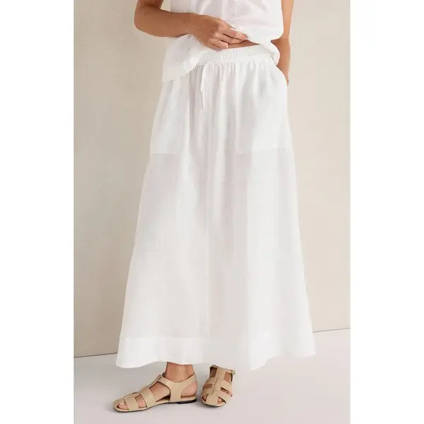 HAVEN WELL WITHIN Linen Drawstring Midi Skirt - White