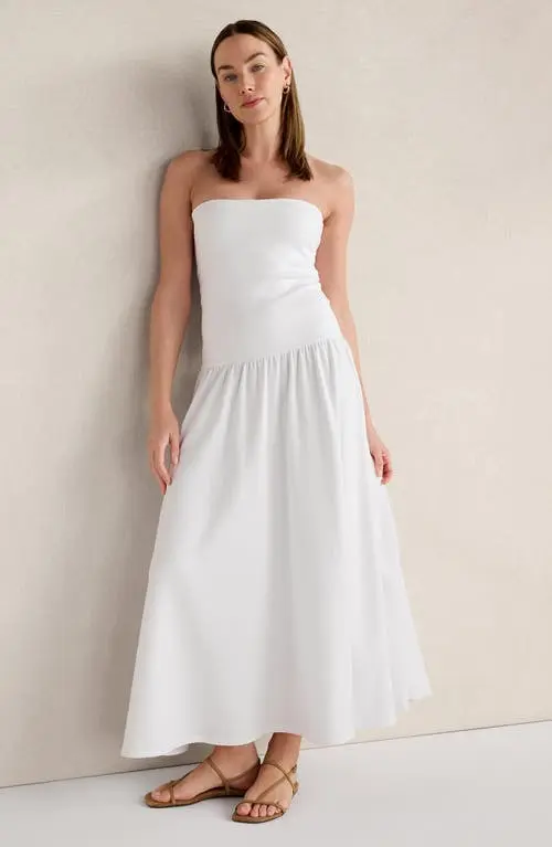 HAVEN WELL WITHIN Organic Cotton Modal Strapless Midi Dress - White