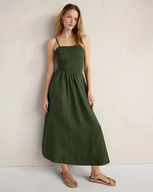 HAVEN WELL WITHIN Organic Cotton Linen Strappy Midi Dress - Lush Palm