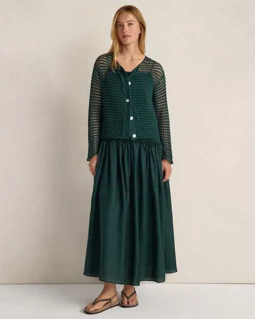 HAVEN WELL WITHIN Organic Cotton Pointelle Cardigan - Deep Turquoise