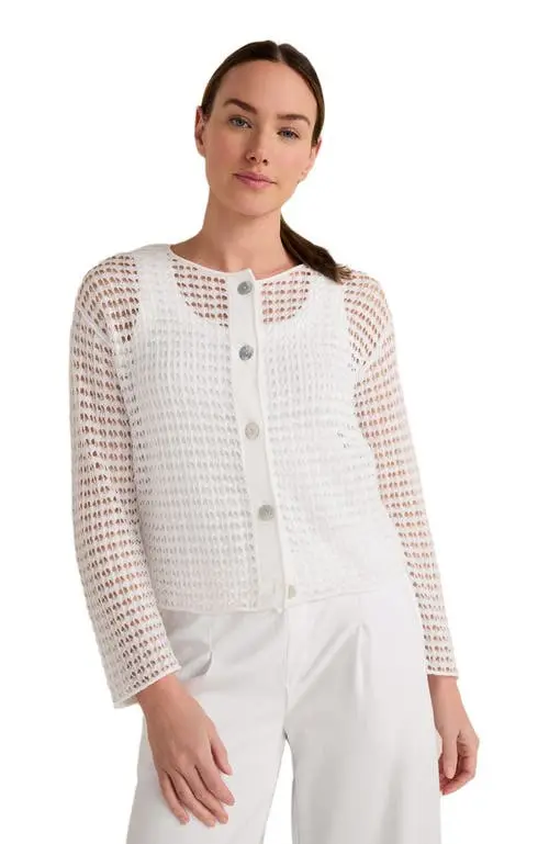 HAVEN WELL WITHIN Organic Cotton Pointelle Cardigan - White