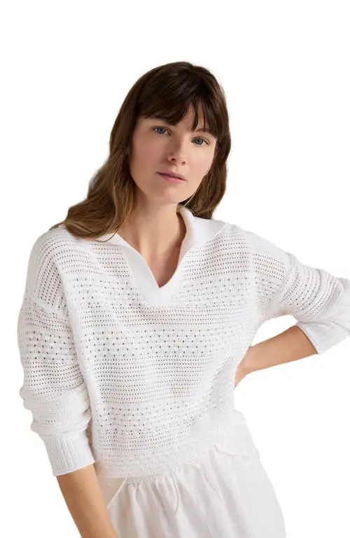 HAVEN WELL WITHIN Cotton Mixed Stitch Johnny Collar Sweater - White