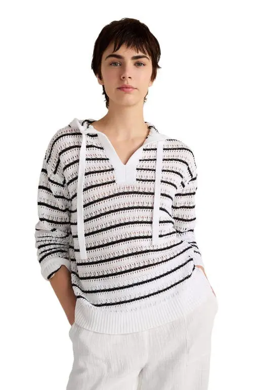 HAVEN WELL WITHIN Striped Open Stitch Hoodie - White/black