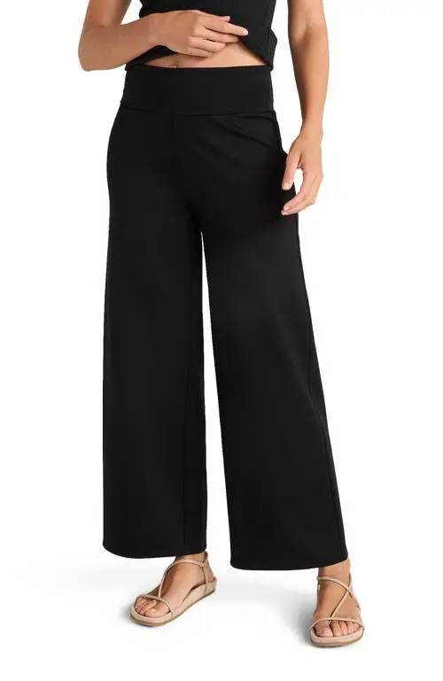 HAVEN WELL WITHIN Organic Cotton Modal Wide Leg Foldover Pants - Black