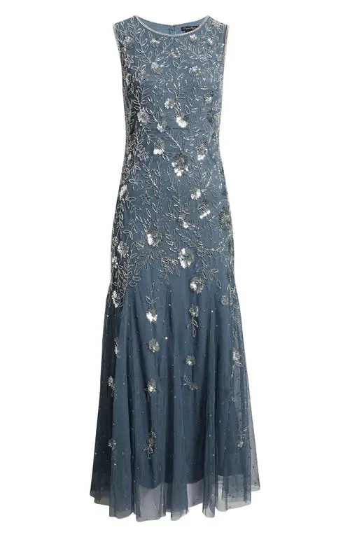 Pisarro Nights Beaded Godet Hem Maxi Dress