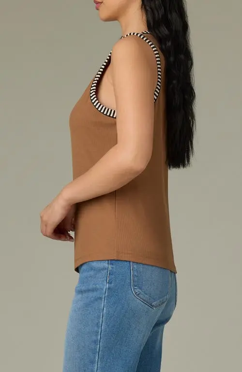 Wit & Wisdom Ribbed V-neck Tank With Contrast Binding - Camel/black