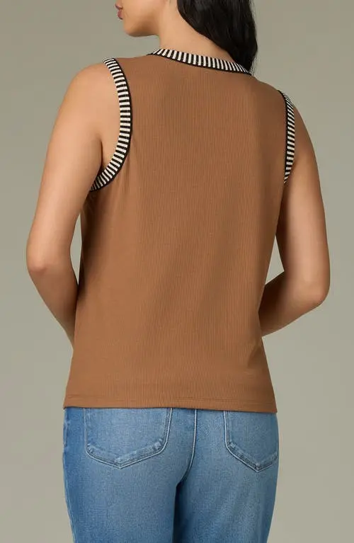 Wit & Wisdom Ribbed V-neck Tank With Contrast Binding - Camel/black