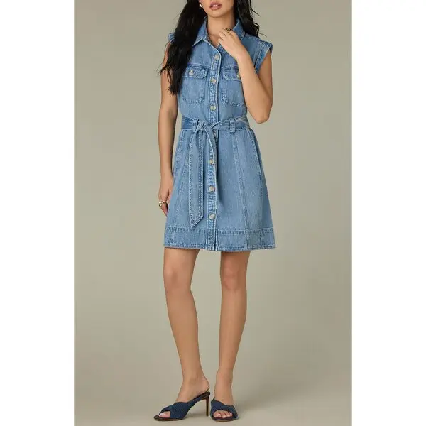 Wit & Wisdom Sleeveless Denim Belted Mini Dress - Light Blue
