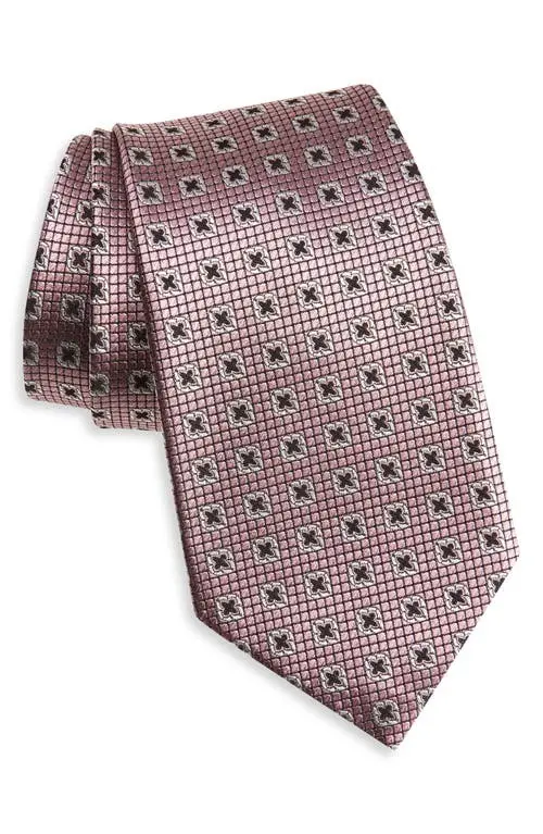 Zegna Geometric Silk Jacquard Neck Tie - Medium Pnk Fan