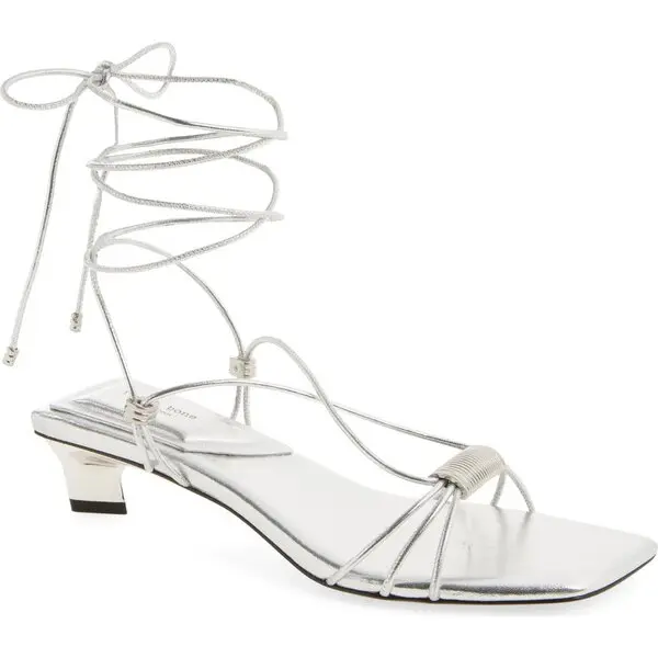 Rag & Bone Liv Ankle Wrap Kitten Heel Sandal - Silver