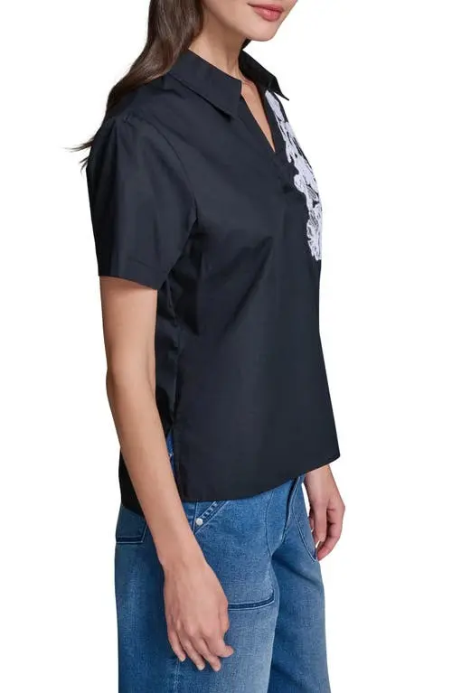 Karl Lagerfeld Paris Lace Appliqué Woven Shirt