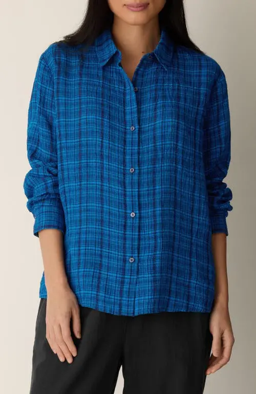 Eileen Fisher Organic Linen Classic Collar Button-up Shirt - Deep Dive