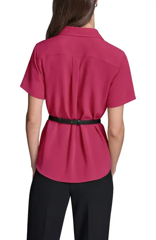 Karl Lagerfeld Paris Belted Button-up Shirt - Currant