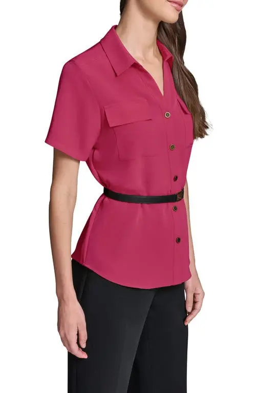 Karl Lagerfeld Paris Belted Button-up Shirt - Currant
